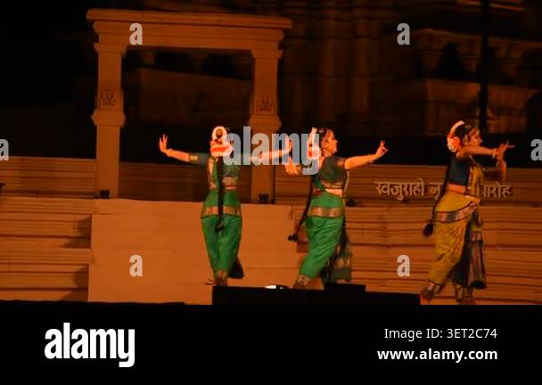 KHAJURAHO, INDIA, February 24, 2018 : Dancers perform classical dance ...
