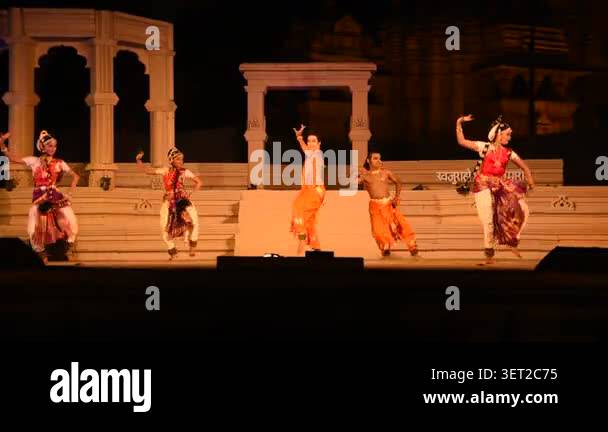 KHAJURAHO, INDIA, February 24, 2018 : Dancers perform classical dance ...
