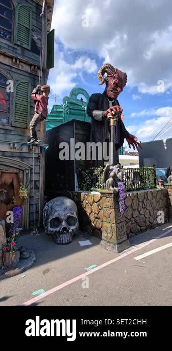 Pforzheim, Germany -June 14, 2026 A giant moving demon animatronic ...