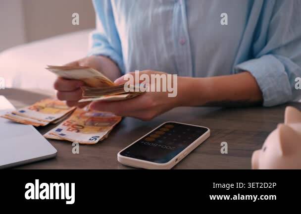 woman putting money into her hand Stock Video Footage - Alamy