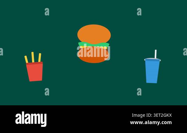 Illustration of fast food items on dark background Stock Video Footage ...