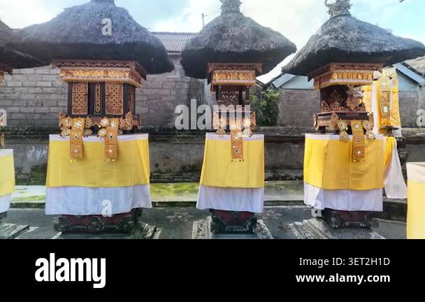Traditional Balinese Hindu House Temple Shrines with Thatch Roofs and ...