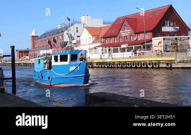 Darlowko, Poland - March 12, 2022: Blue commercial fishing boat cutter ...