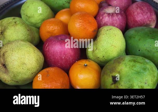 Fresh Assorted Fruits with Apples Pears Oranges and Mangoes Stock Video ...
