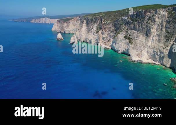 Spectacular drone view of Plakaki rocky coastline in Zakynthos ...