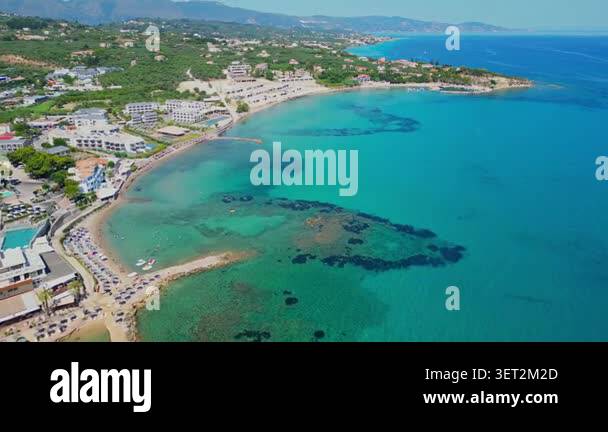 High angle view of tourists swimming and relaxing in crystal clear ...