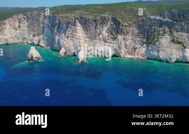 Spectacular drone view of Plakaki rocky coastline in Zakynthos ...