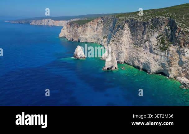 Spectacular drone view of Plakaki rocky coastline in Zakynthos ...
