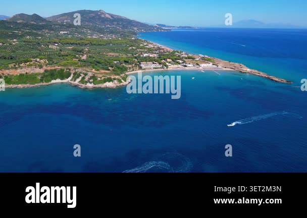 Spectacular view of St. Nicholas Beach in Vasilikos, Zakynthos. Crystal ...