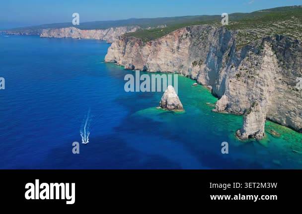 Spectacular drone view of Plakaki rocky coastline in Zakynthos ...