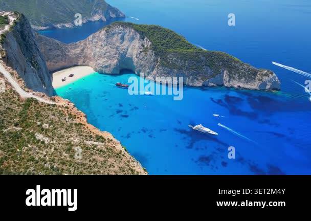 Spectacular view of the iconic Shipwreck beach in Navagio Bay ...