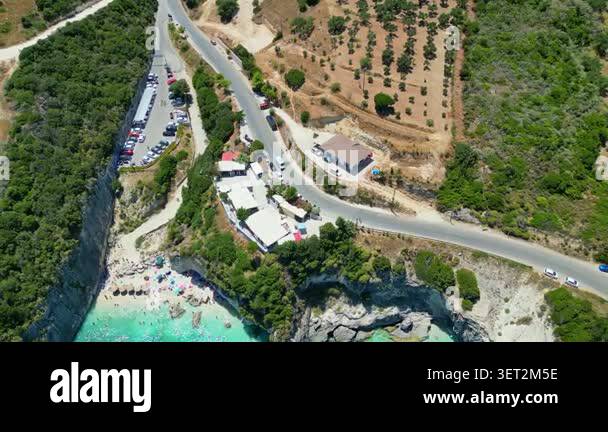 Spectacular drone view of Xigia Sulfur Beach in Zakynthos. Famous for ...