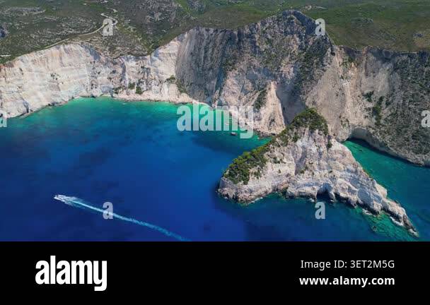 Spectacular drone view of Plakaki rocky coastline in Zakynthos ...