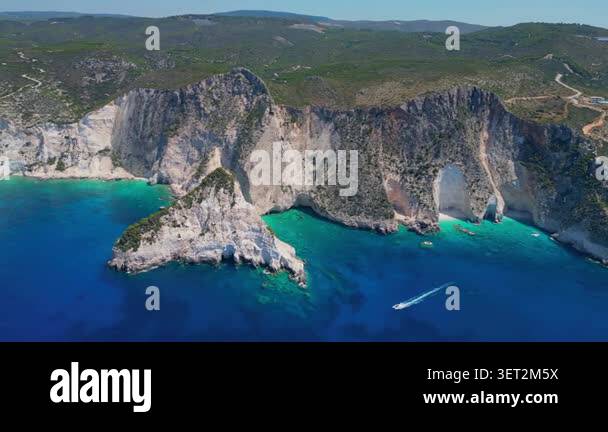 Spectacular drone view of Plakaki rocky coastline in Zakynthos ...