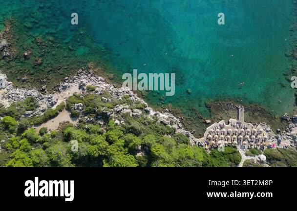 Cinematic drone shot of the famous Anthony Quinn Bay in Rhodes, Greece ...
