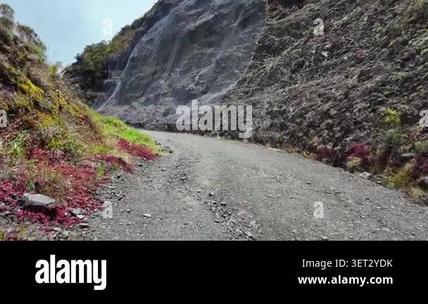 Scenic footage landscape of the path of La Nouvelle Trekking, Reunion ...