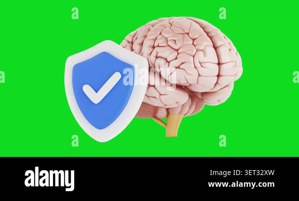 4k Resolution Video: Brain Security Concept. Human Brain With Blue ...