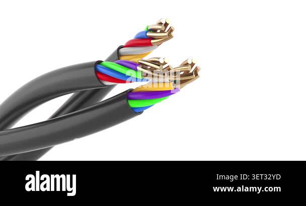 4k Resolution Video: Electrical Connection Concept. Cut Multicore ...