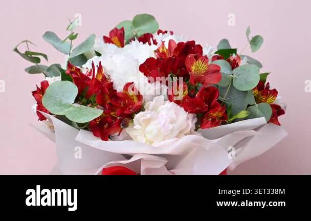 A video of a beautiful bouquet with peonies and alstroemeria Stock ...