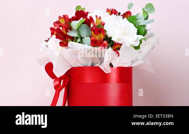 A video of a beautiful bouquet with peonies and alstroemeria Stock ...