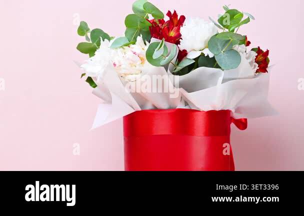 A video of a beautiful bouquet with peonies and alstroemeria Stock ...