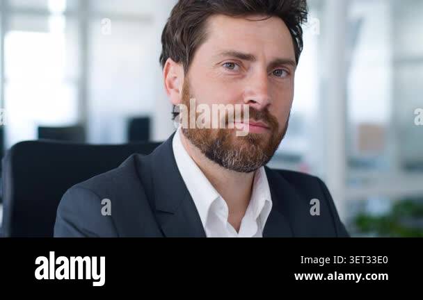 Close up portrait happy Caucasian middle-aged business man smiling ...