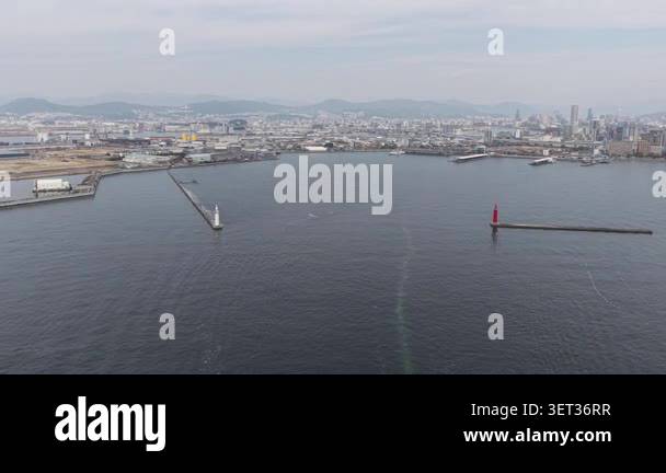 An aerial view of the city, harbour and industrial port of Hiroshima by ...