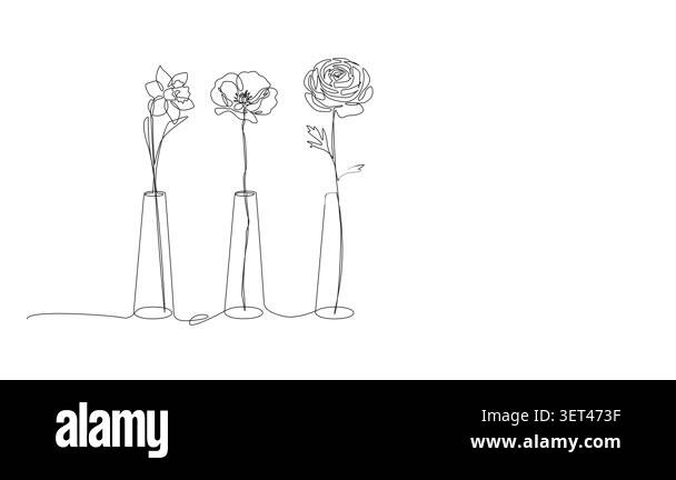 animated minimalist continuous line drawing, collection of five ...