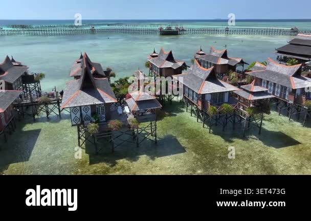 Luxury Resort on a Beautiful Mabul Island. Stilt Houses above a Blue ...