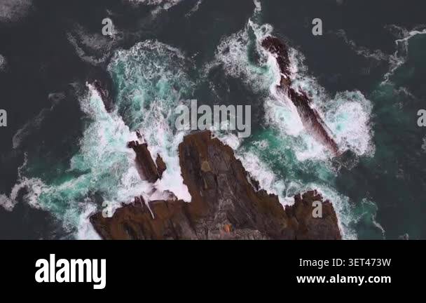 Kerry Cliffs at Cloudy weather Aerial Shot. Dramatic Rocks on the West ...