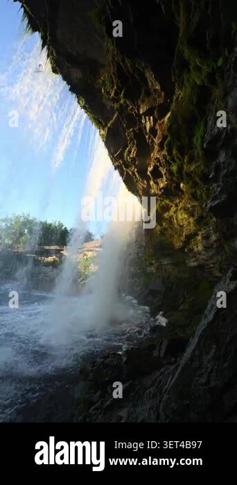 Scenic waterfall closeup in the sunset rays. Jagala Waterfall Stock ...