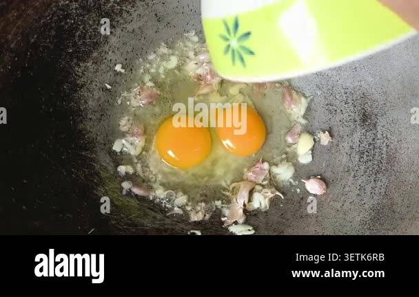 Cooking omelet in pan, indoor Chiangmai Thailand Stock Video Footage ...
