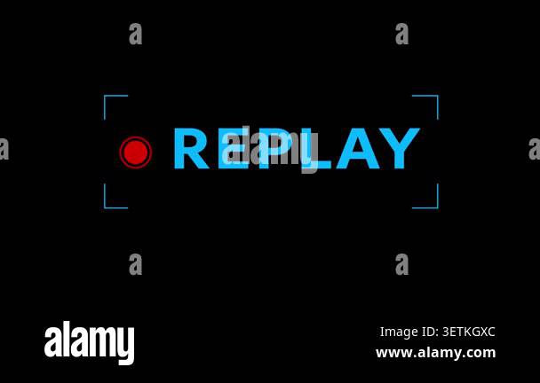 Replay text motion graphic with recording indicator on a black screen ...