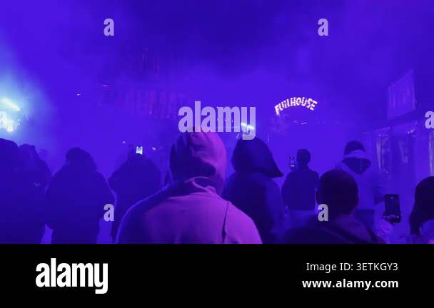 Rust, Germany - October 23 2025 : Crowd of festival-goers in silhouette ...