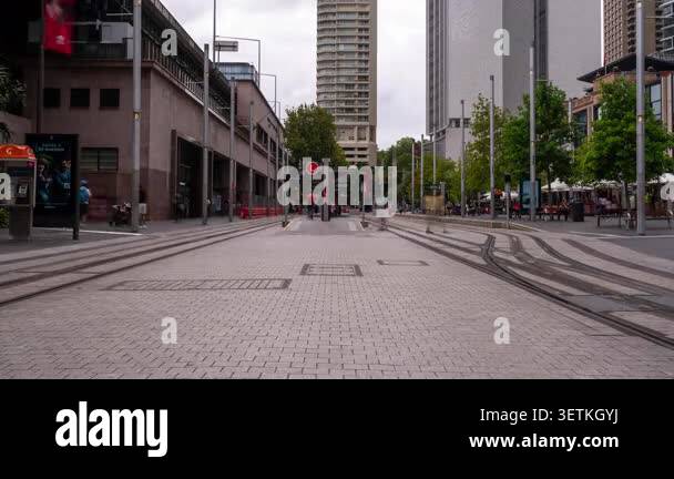 Time lapse clip of trams arriving and departing Circular Quay station ...