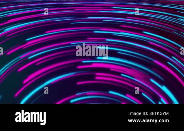 Futuristic neon pink and blue light trails moving in concentric circles ...