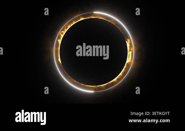 Fiery plasma neon circle frame loading aniamtion on dark background ...