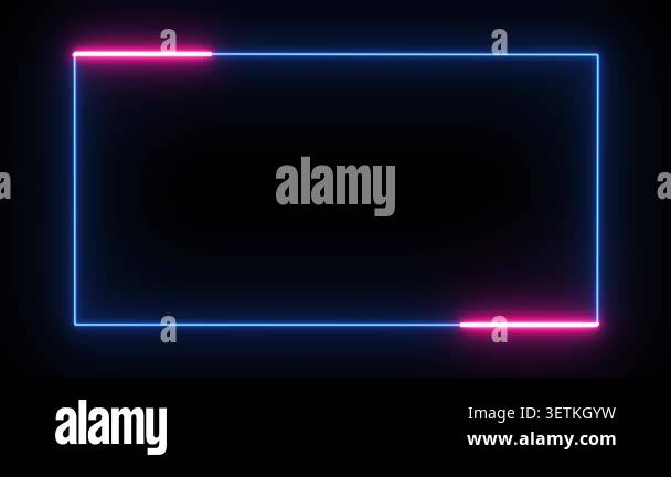 Neon blue and pink glowing rectangular frame with pulsating lights ...