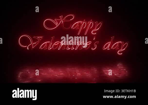Happy Valentine's Day text animation with red neon glow and reflective ...