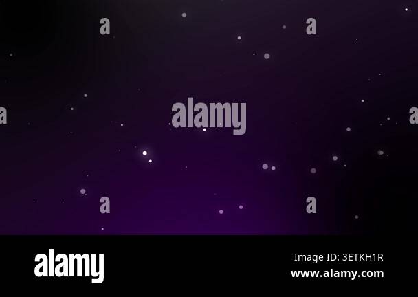 Abstract glowing white particles floating on a dark purple background ...