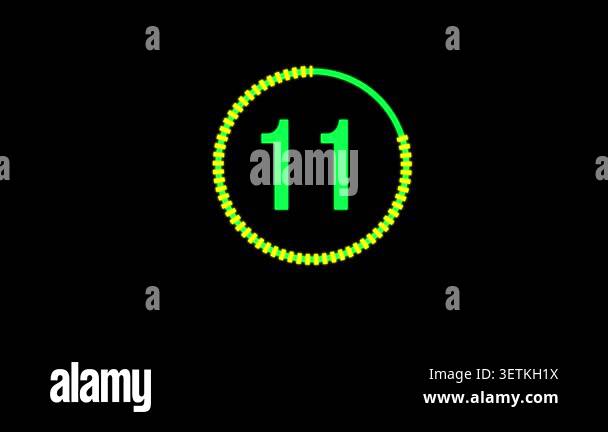 Fifteen second digital countdown timer with green numbers and a yellow ...