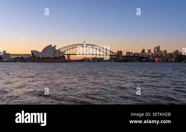 Day to night timelapse clip of Sydney Harbour in Australia with Sydney ...
