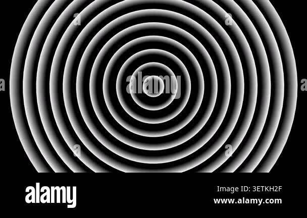 Neon hypnotic white concentric circles animation on a black background ...