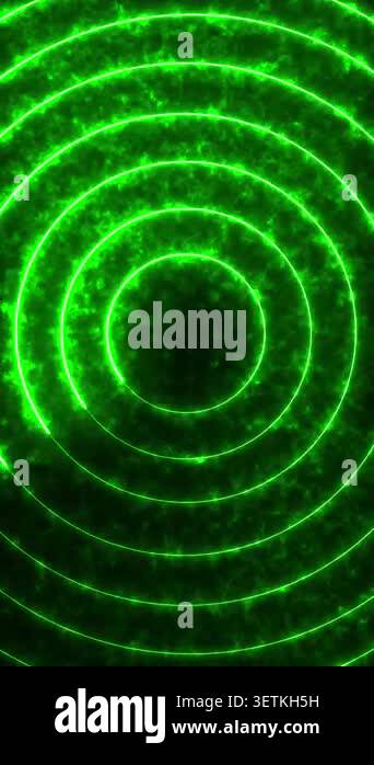 Abstract futuristic green glowing circles expanding on dark digital ...