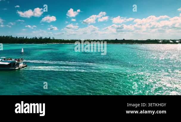 Panoramic view of a tourist excursion cruise boat cruising along the ...