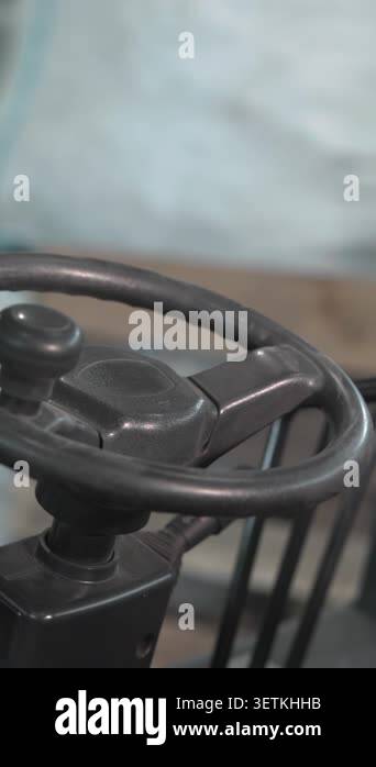 Forklift Steering Wheel And Control Levers Closeup, Worn Rubber Grips ...