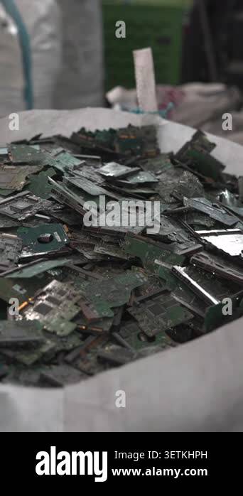 Shredded Green Circuit Fragments Inside Large Bulk Bag, Reflective ...