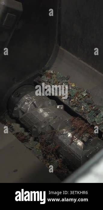 Industrial Shredder Interior Showing Shredded Electronics And Metal ...