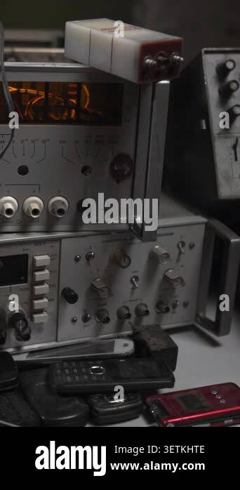 Retro Audio Rack And Connector Panel, Cluttered Bench With Rca Jacks ...