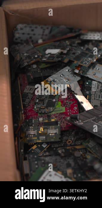 Cardboard Box Filled With Drives, Storage Modules And Circuit Boards ...
